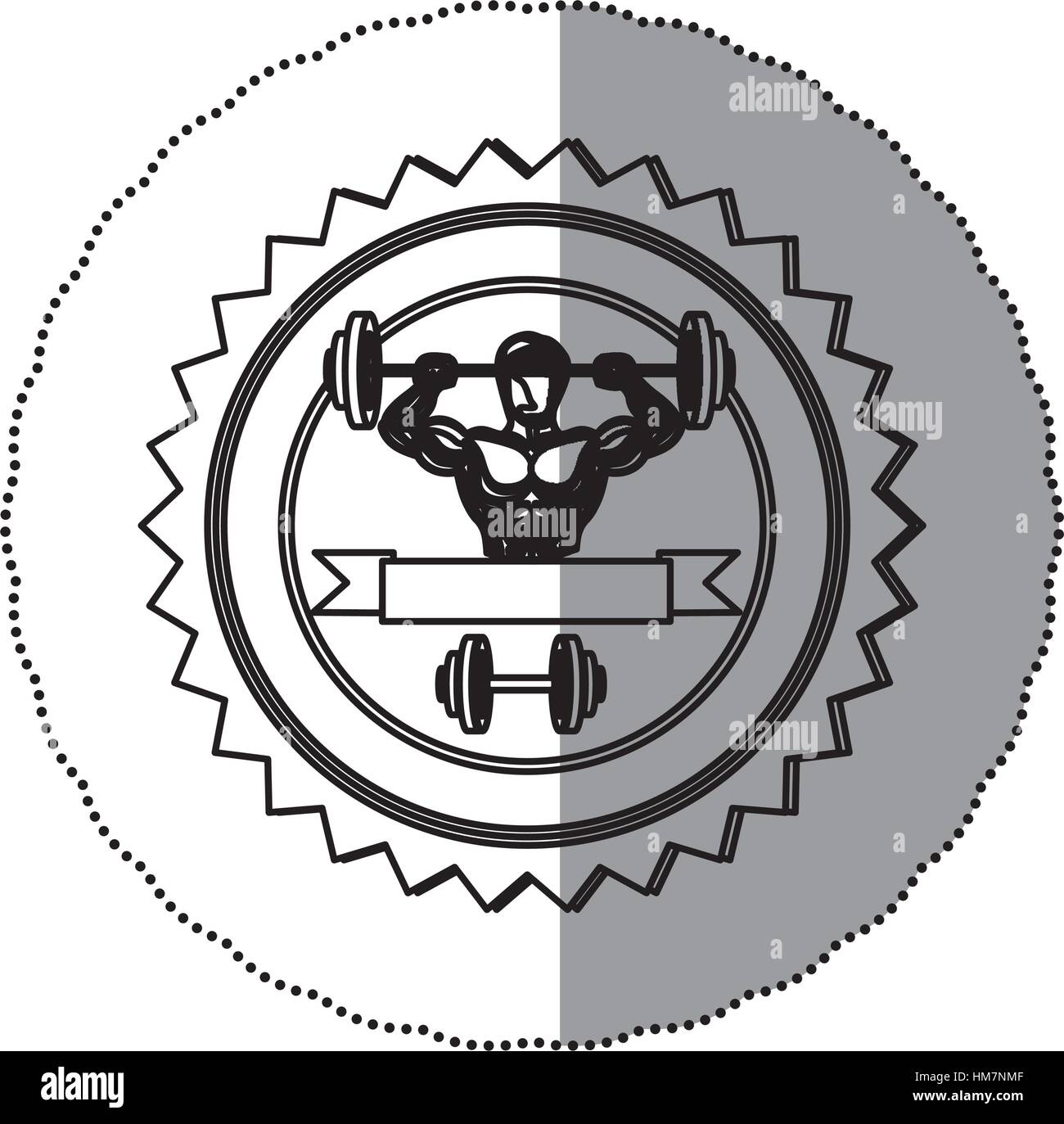 sticker contour stamp border with muscle man lifting a disc weights and ...