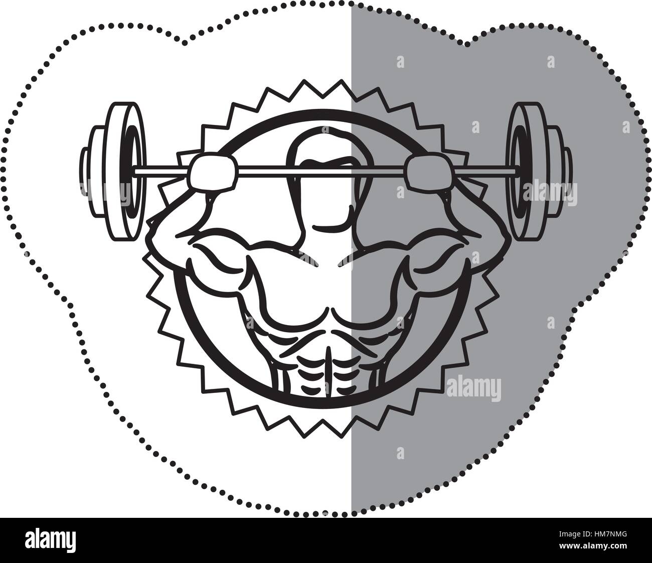 sticker contour stamp border with muscle man lifting a disc weights ...