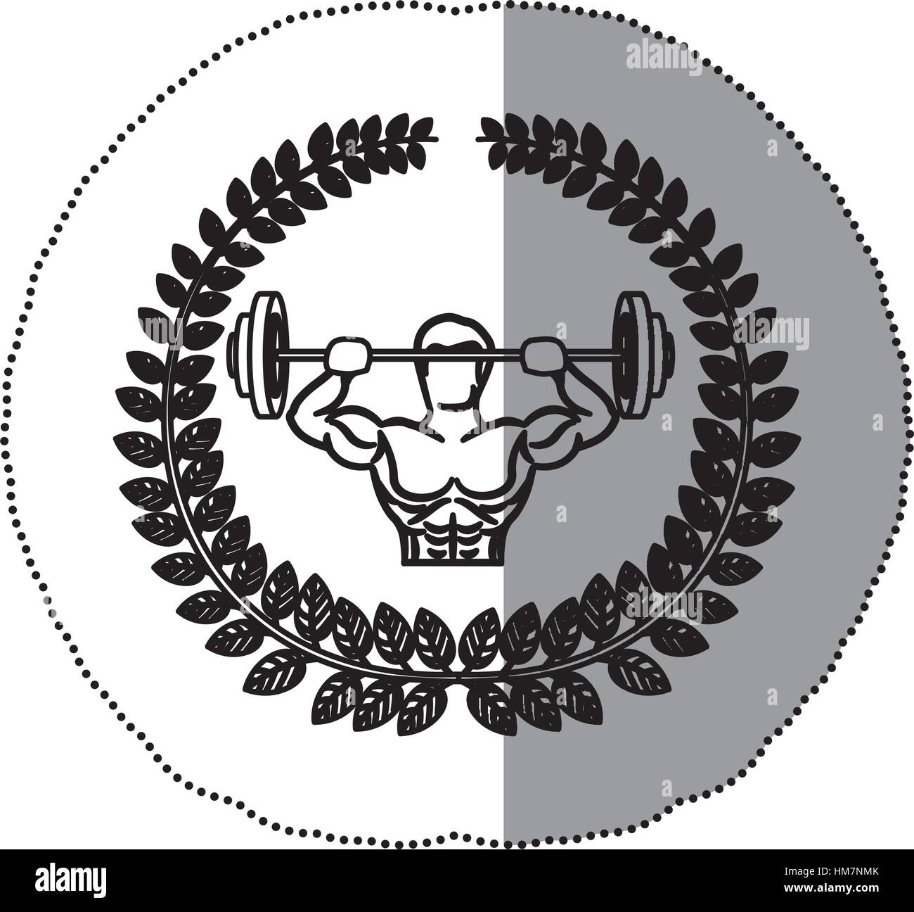 sticker arch of leaves with contour muscle man lifting a disc weights ...