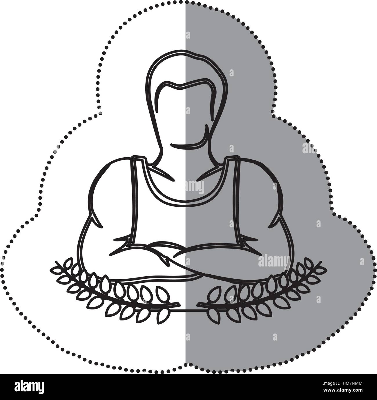 sticker crown leaves with silhouette half body muscle man with crossed ...