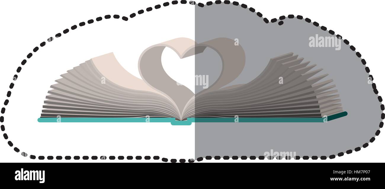 middle shadow color sticker with open book with sheets in shape of ...