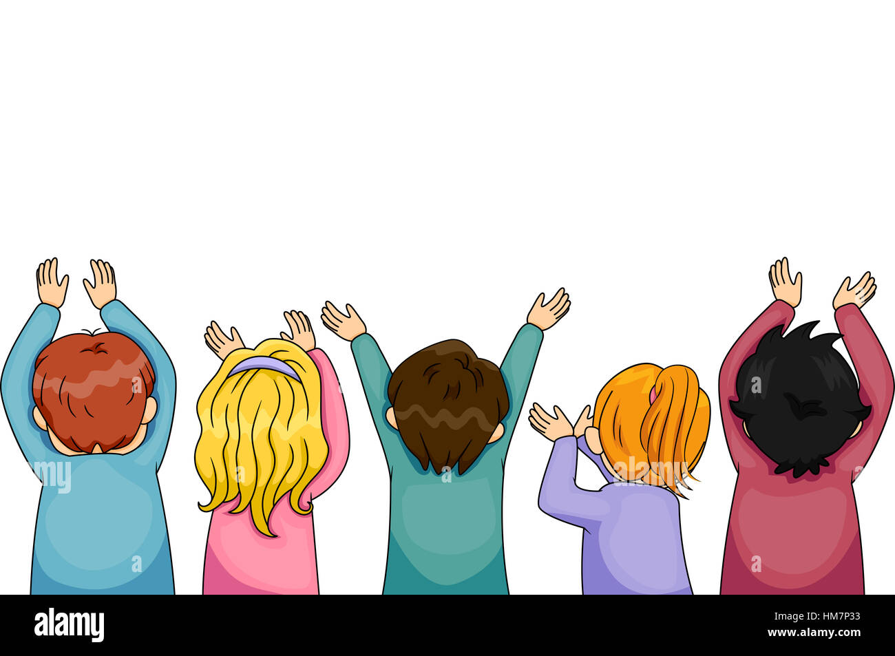 Border Illustration of Children with Arms Outstretched Stock Photo - Alamy