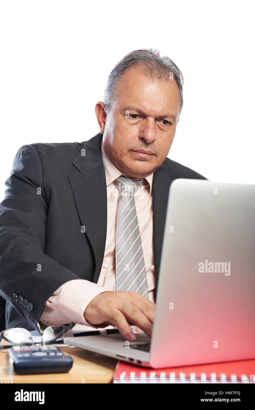 mature man work in office isolated on white Stock Photo - Alamy