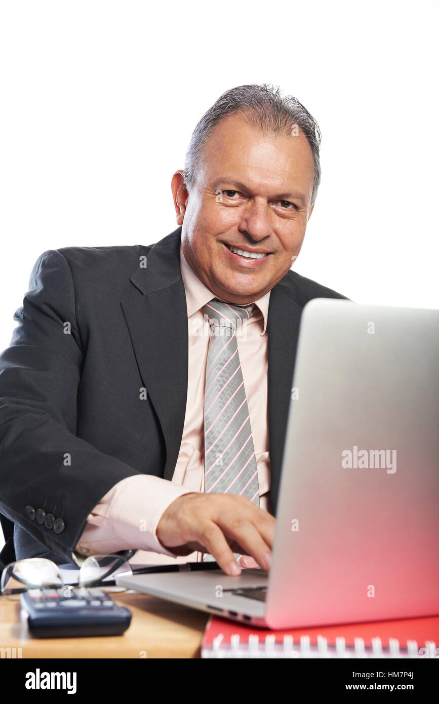 happy smiling business man working isolated on white Stock Photo - Alamy
