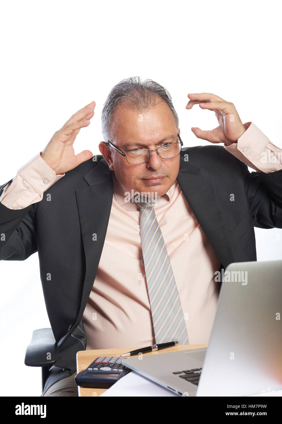 business mature man got a problem isolated on white Stock Photo - Alamy