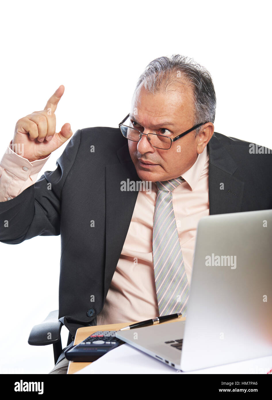 angry boss in office isolated on white Stock Photo - Alamy