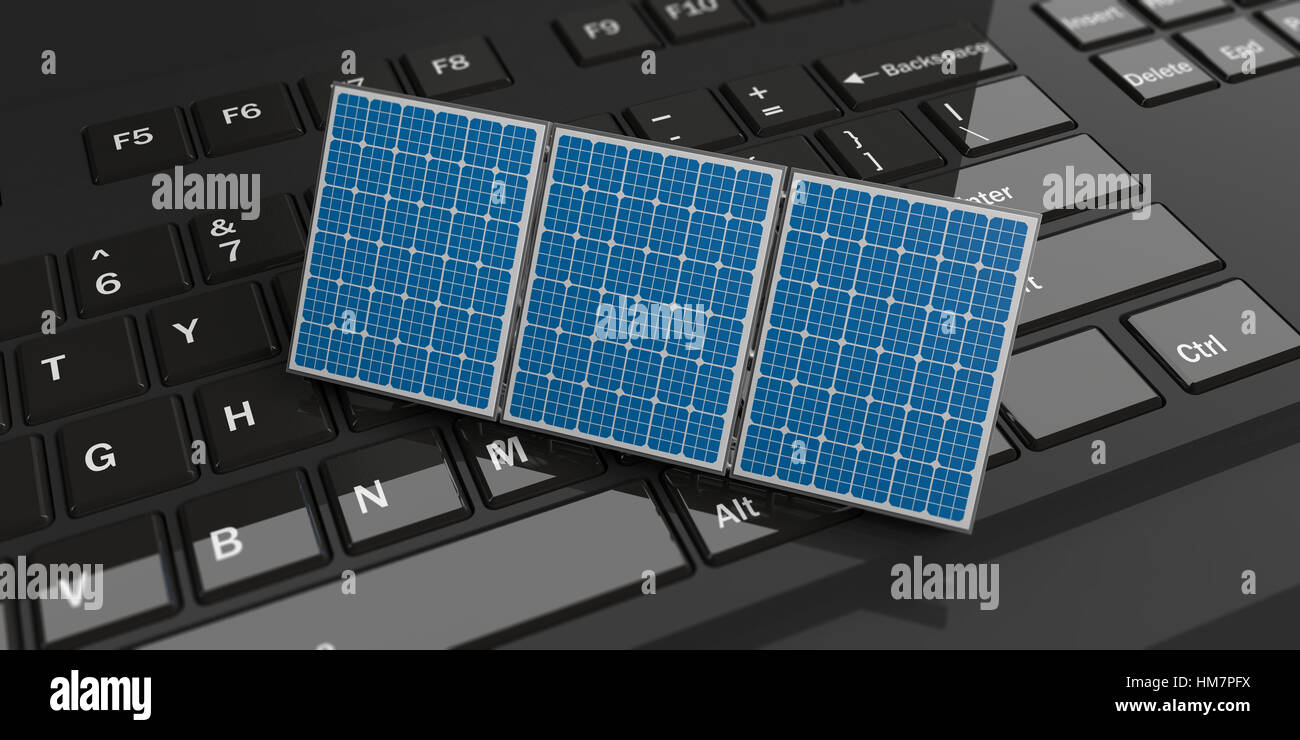 3d rendering solar panels on a black keyboard Stock Photo - Alamy