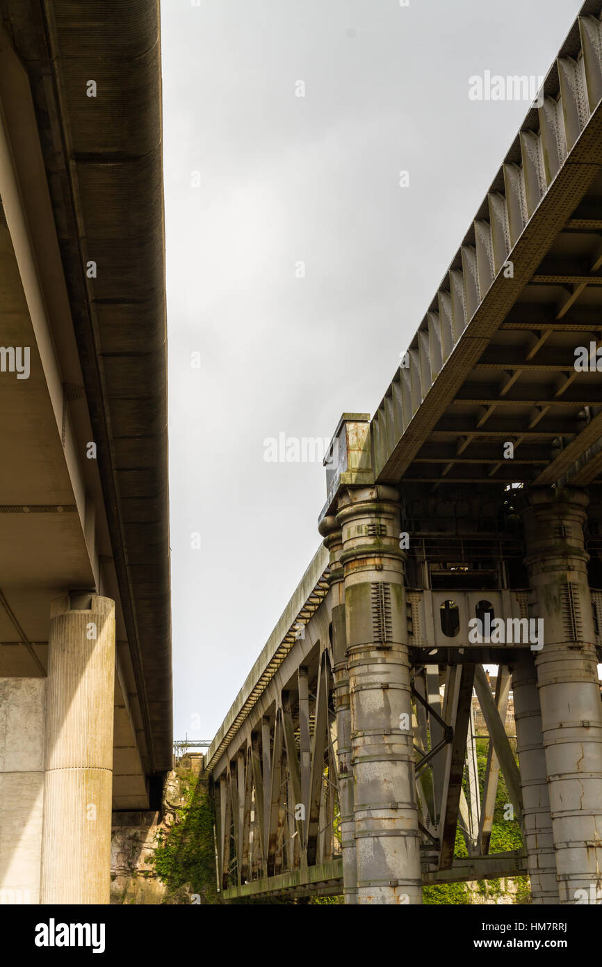 Railway Bridge and Concrete road bridge over River Wye connecting ...