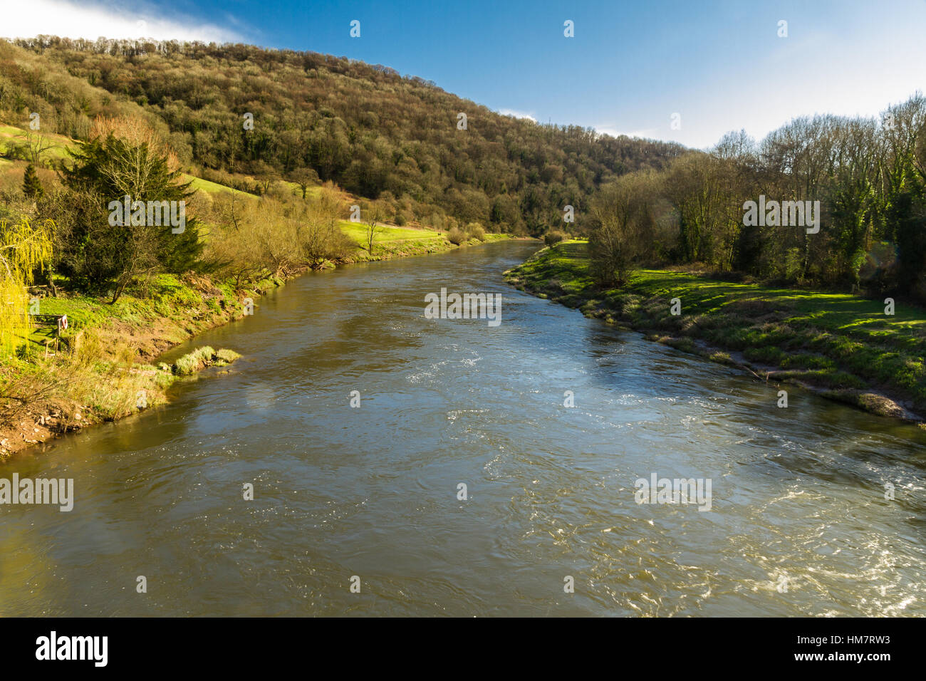 Afternoon view of the River Wye, the border between England and Wales ...