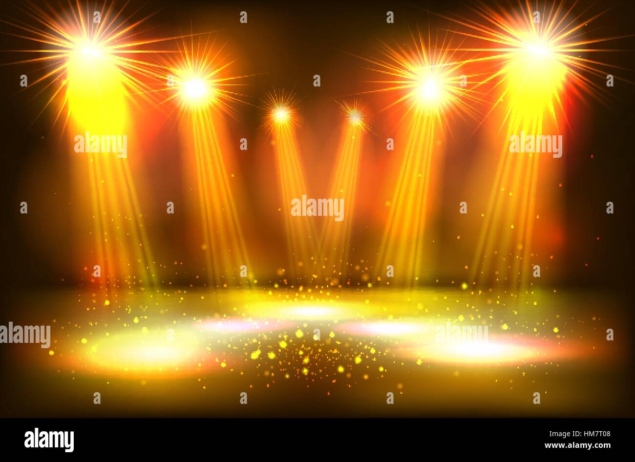 scene illumination show, bright lighting with gold spotlights Stock ...