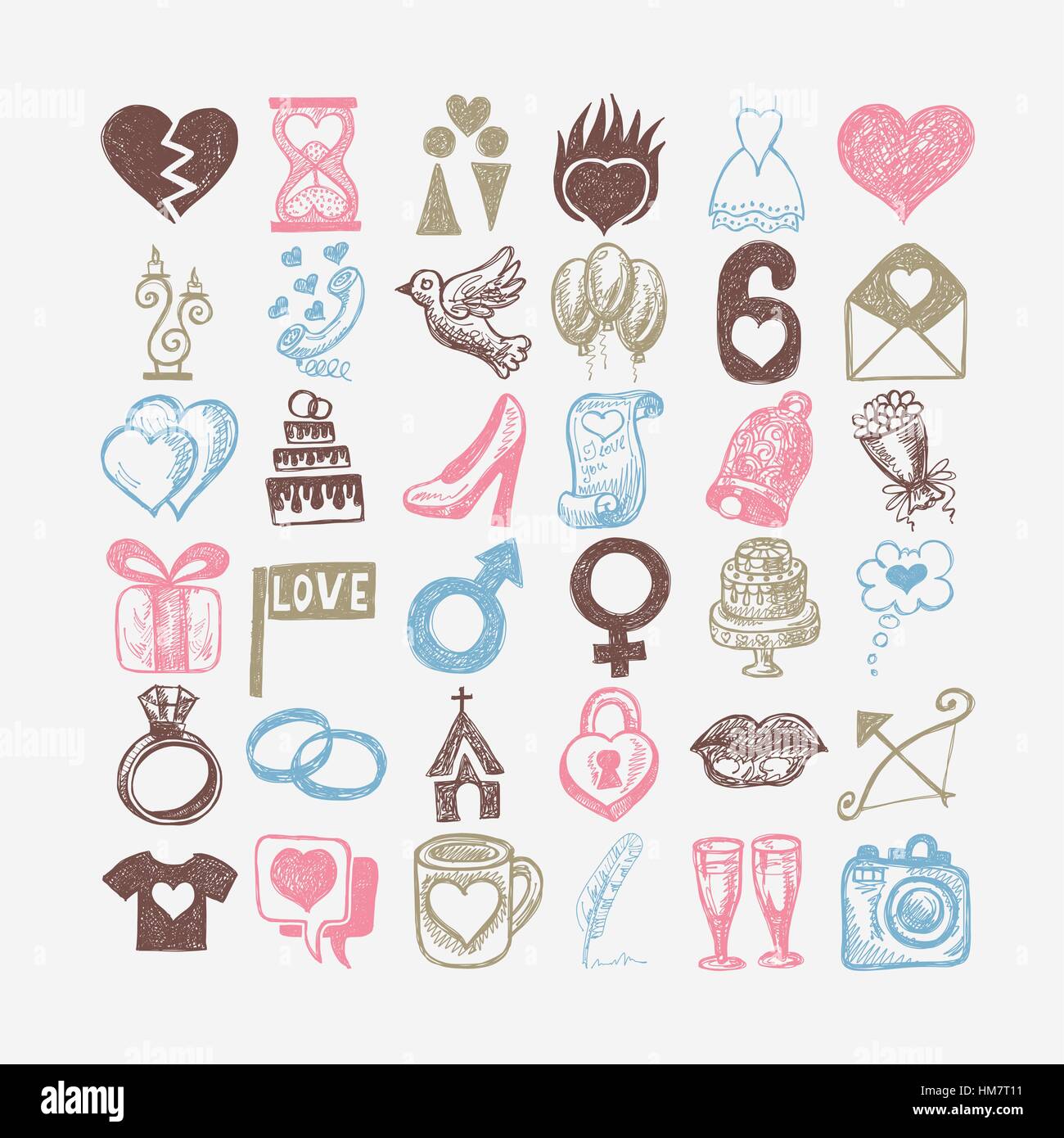 36 hand drawing doodle icon set, wedding sketchy illustration Stock ...