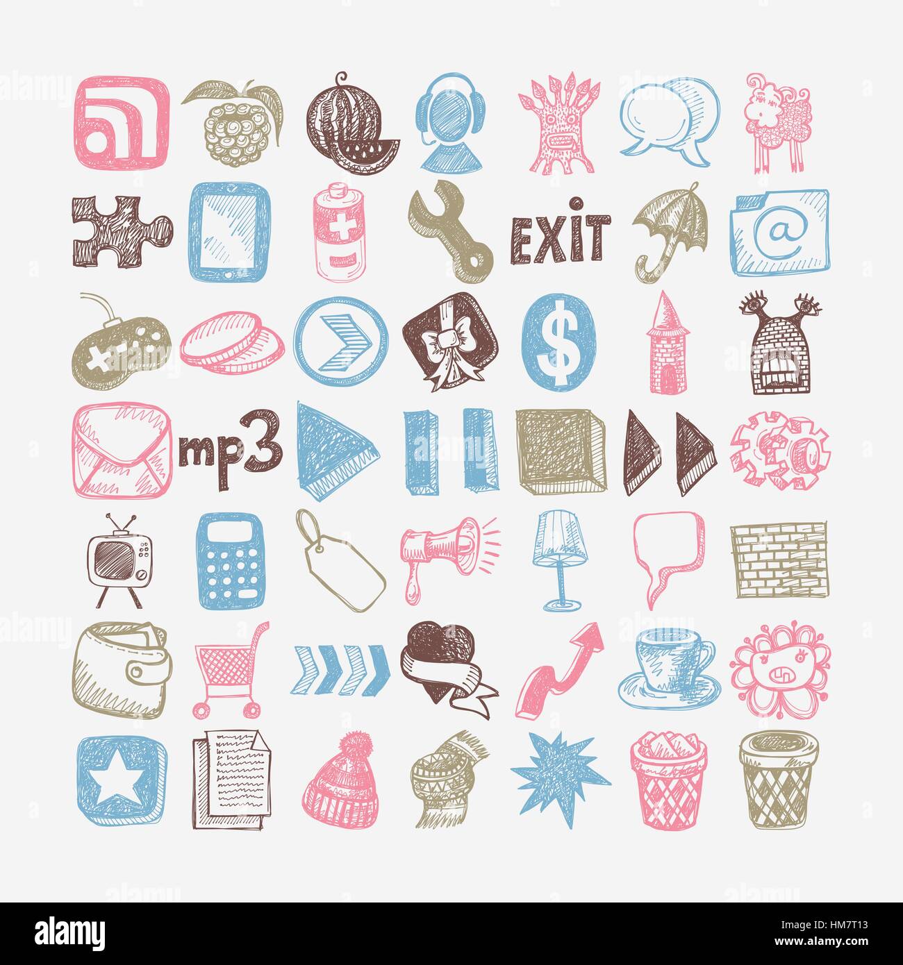 49 hand drawing doodle icon set Stock Vector Image & Art - Alamy