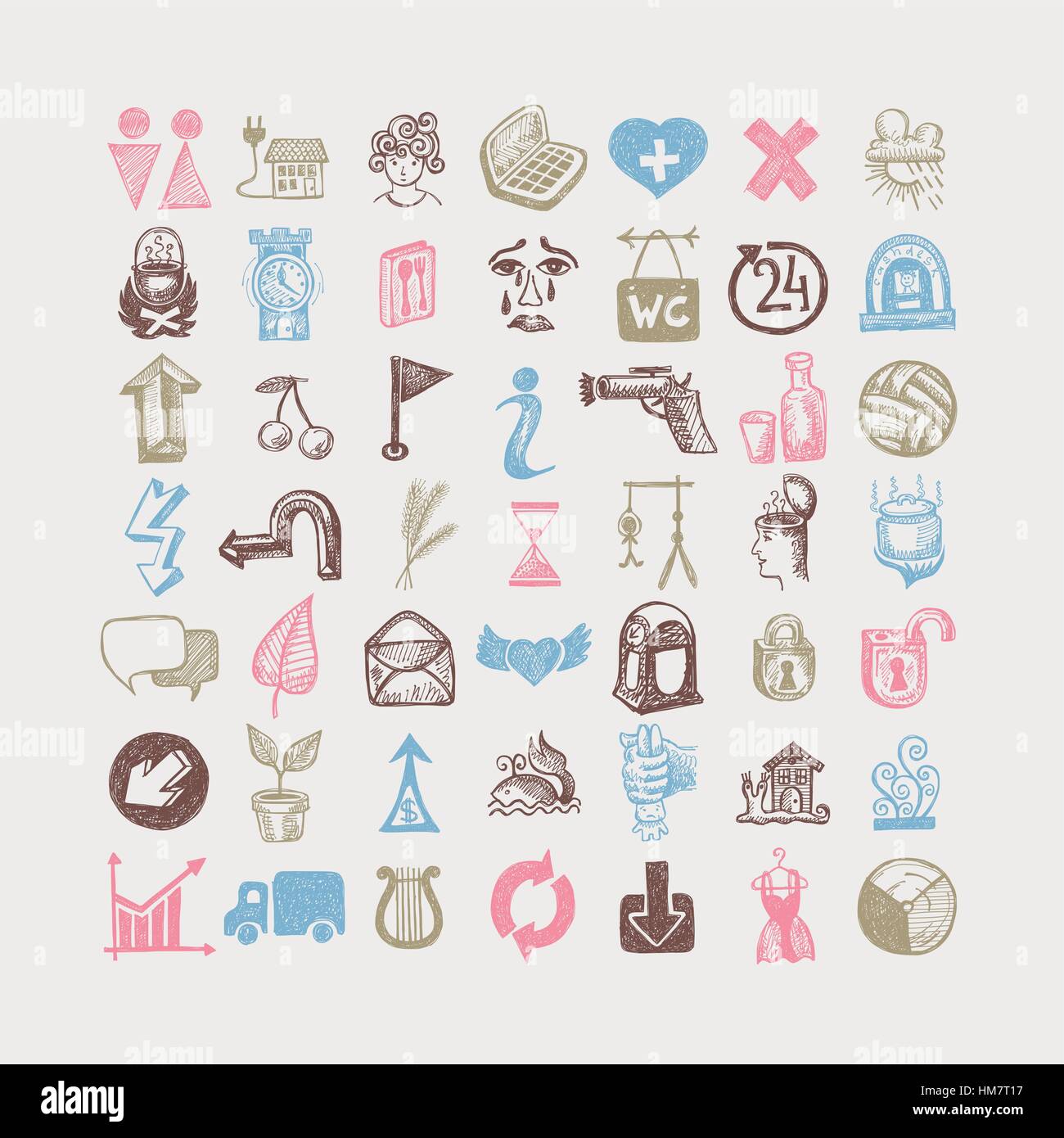 49 hand drawing doodle different icon set, sketchy Stock Vector Image ...