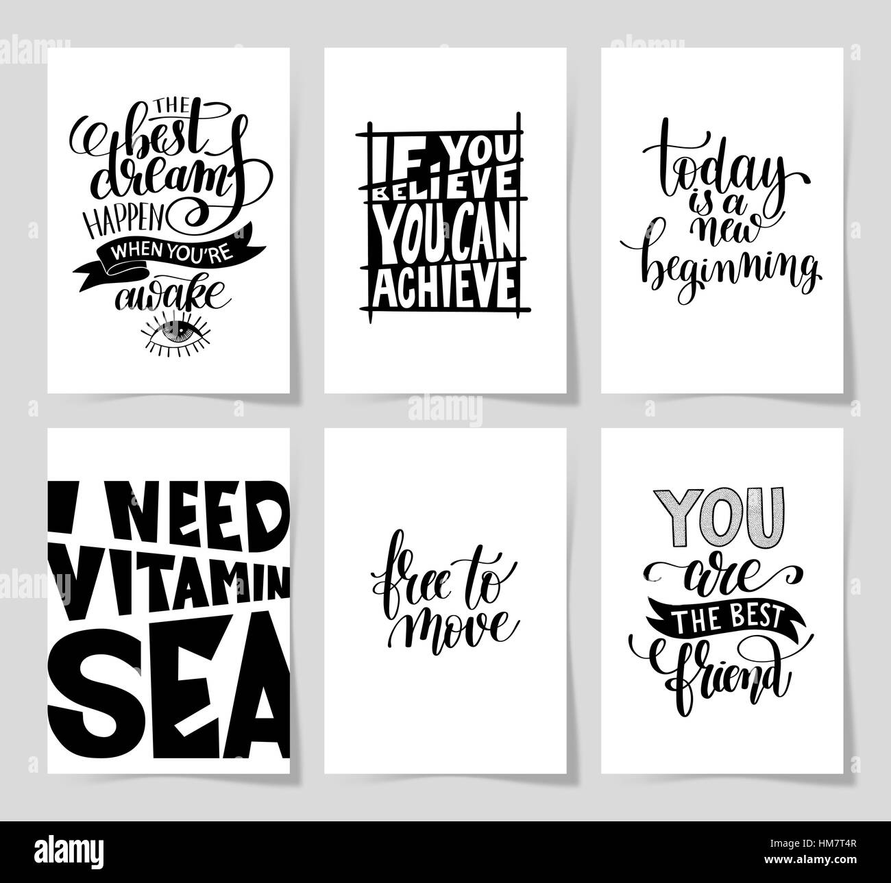 set of 6 hand written lettering positive inspirational quote pos Stock ...