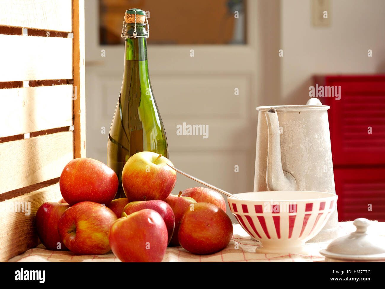 bottle of cider of Normandy with fresh apples Stock Photo - Alamy