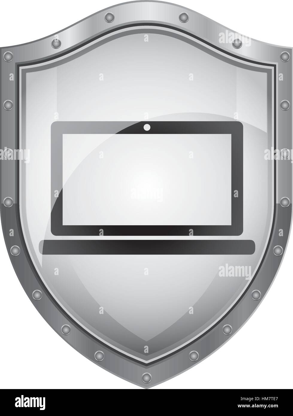 metallic shield with laptop screen with keyboard vector illustration ...