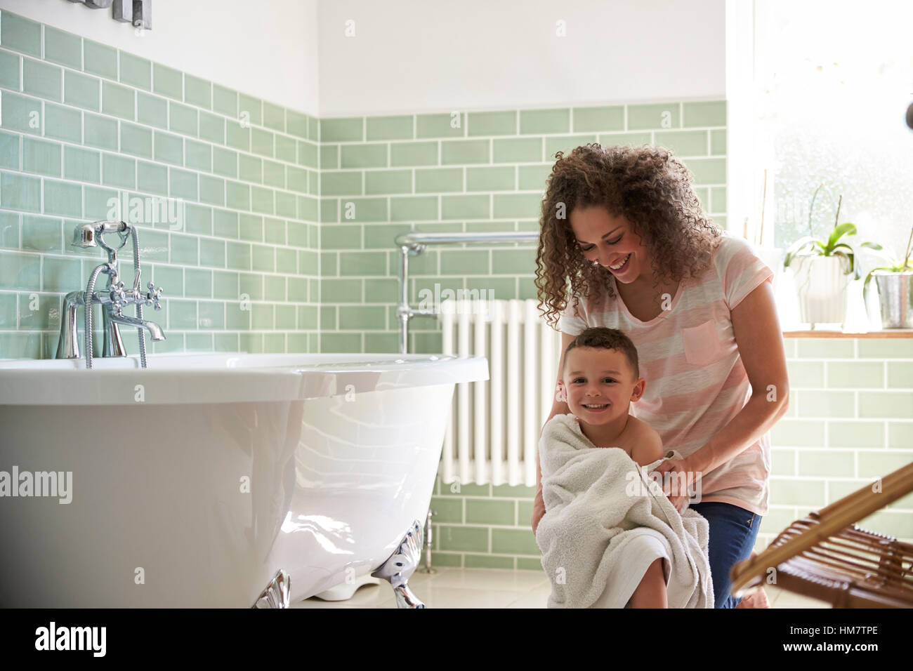 Mother and son after bath hi-res stock photography and images - Alamy