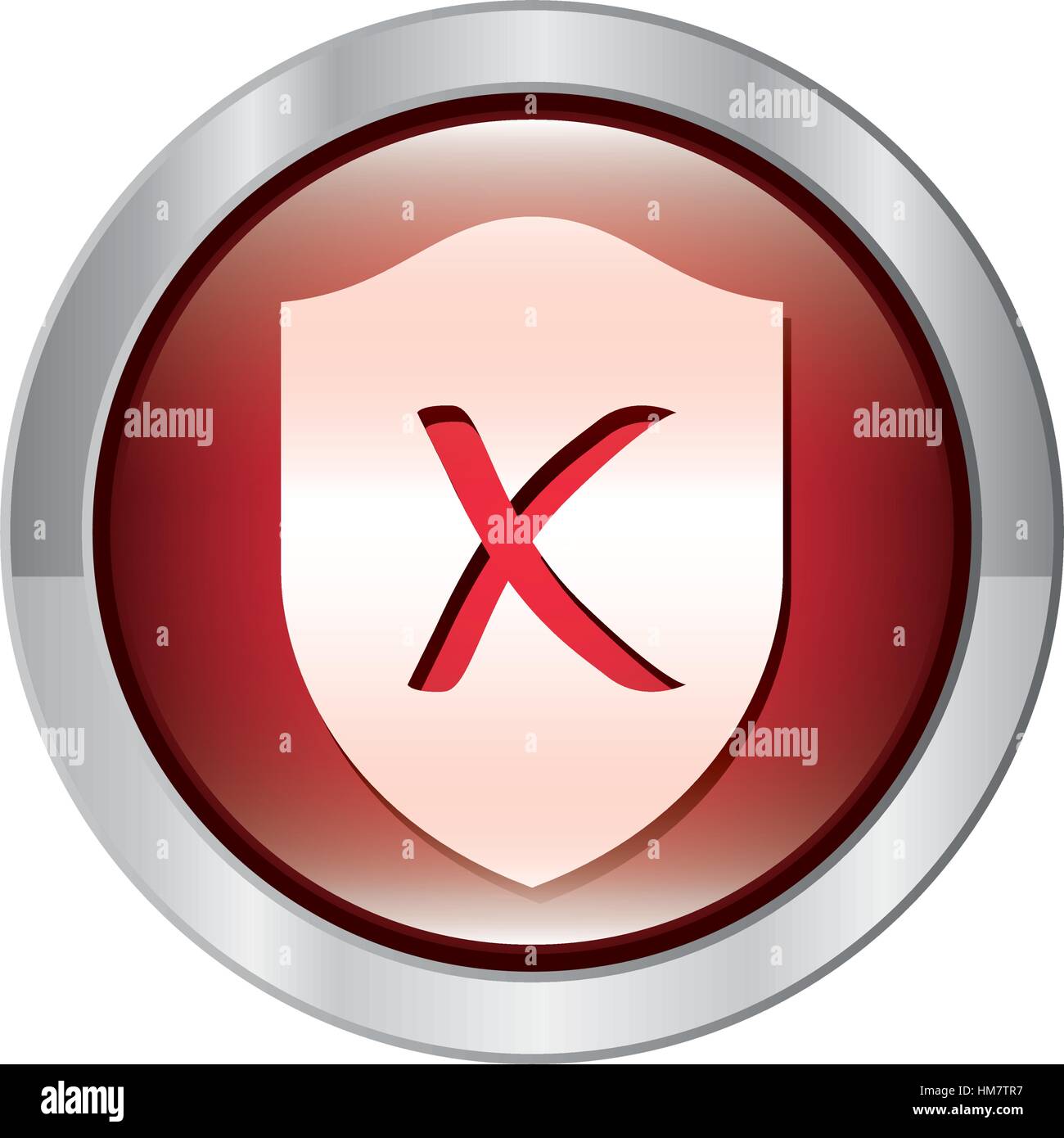 metallic circular button with shield inside with closed symbol shape ...