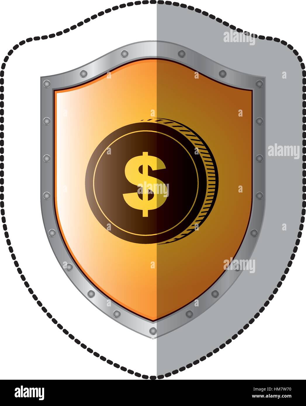 sticker shield with silhouette coin with dollar symbol vector ...