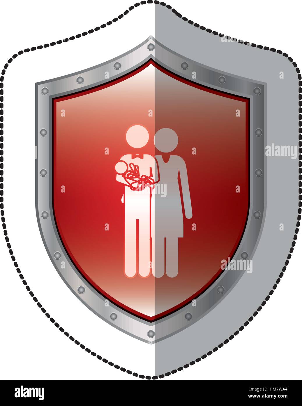 sticker metallic shield with pictogram with parents and little baby in ...