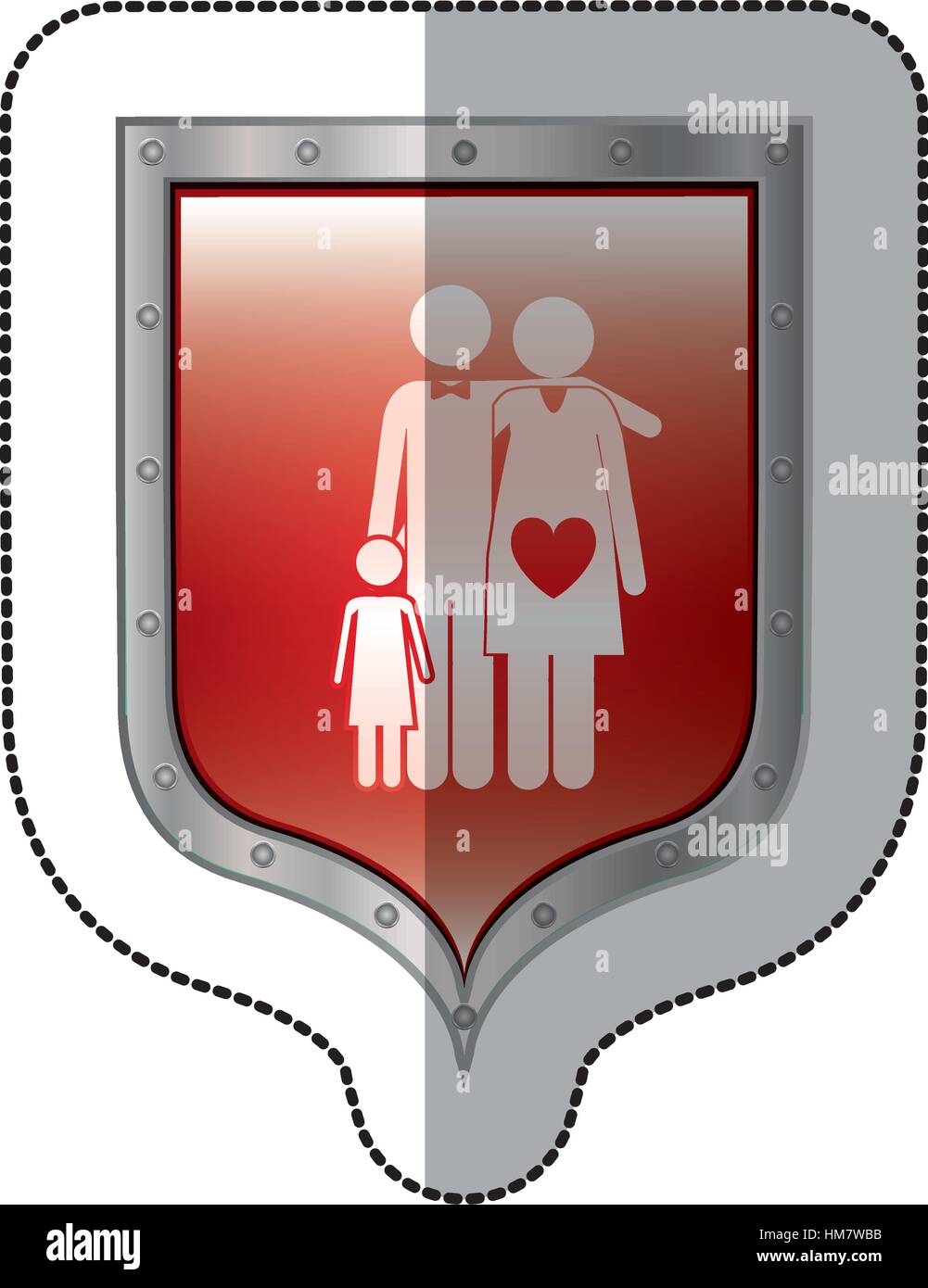 sticker metallic shield with pictogram of family with mom pregnant ...