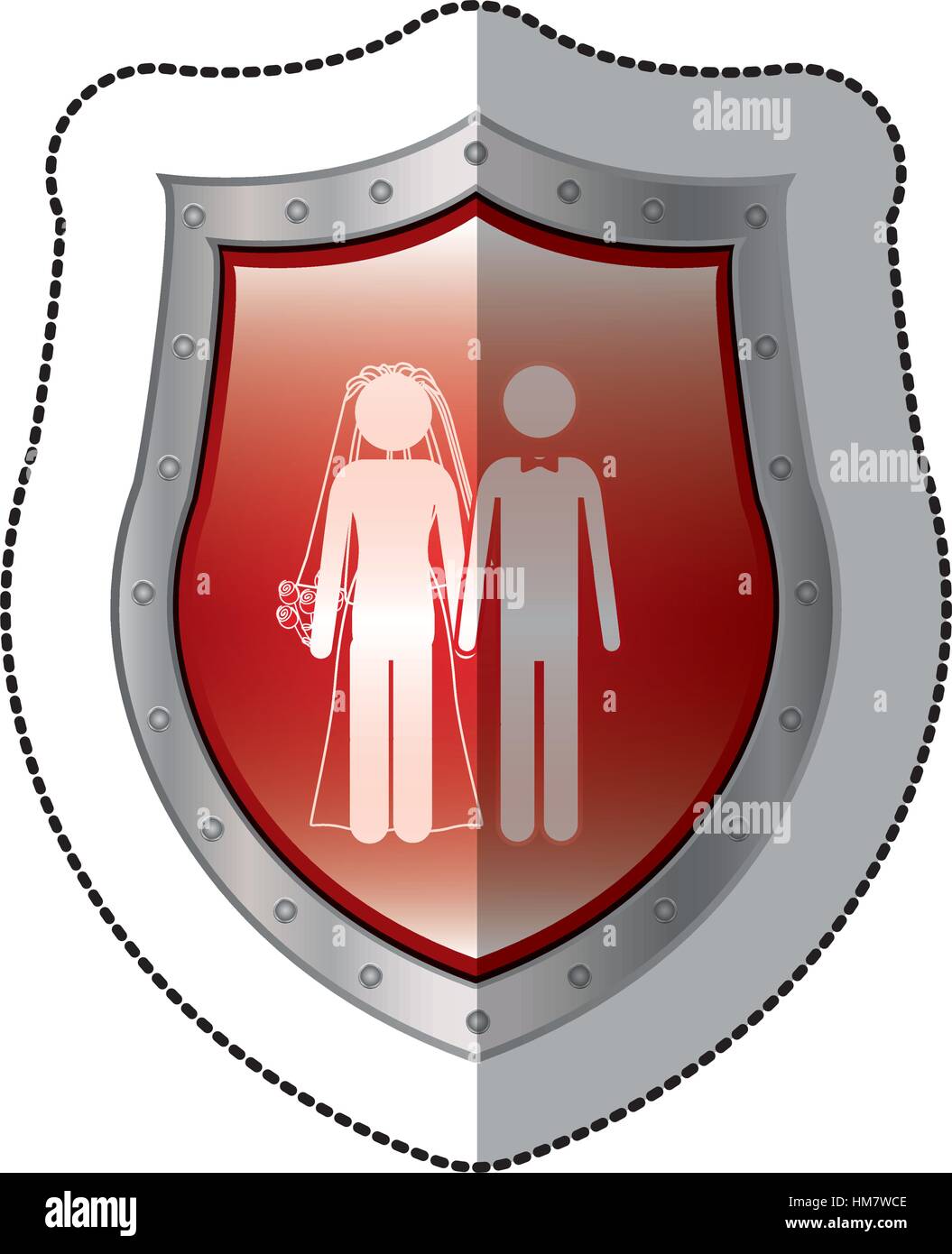 sticker metallic shield with pictogram of wedding couple with costumes ...