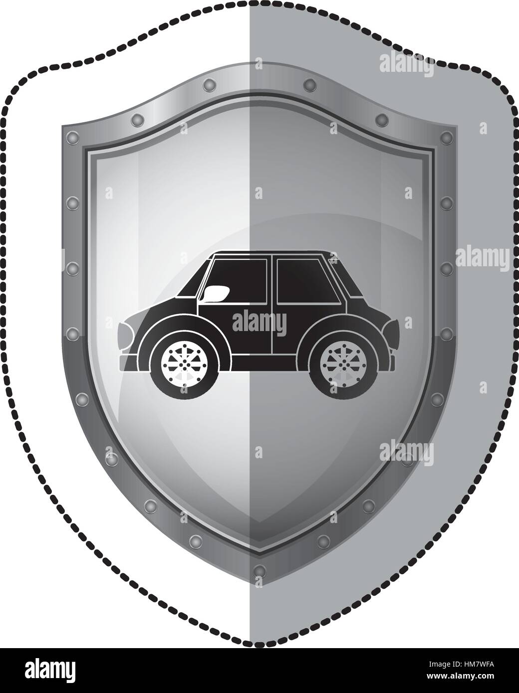 sticker metallic shield with silhouette small automobile vector ...