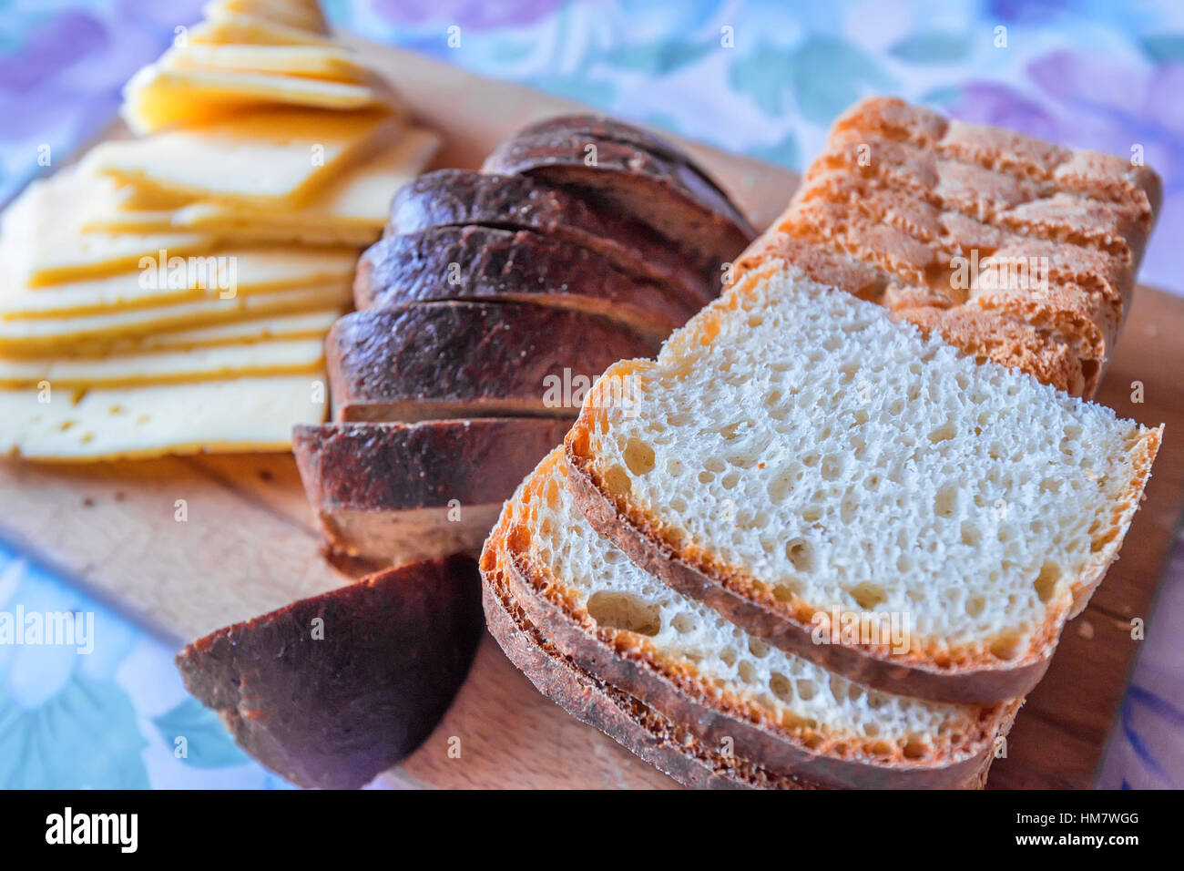 Bread slices on table Stock Photo - Alamy