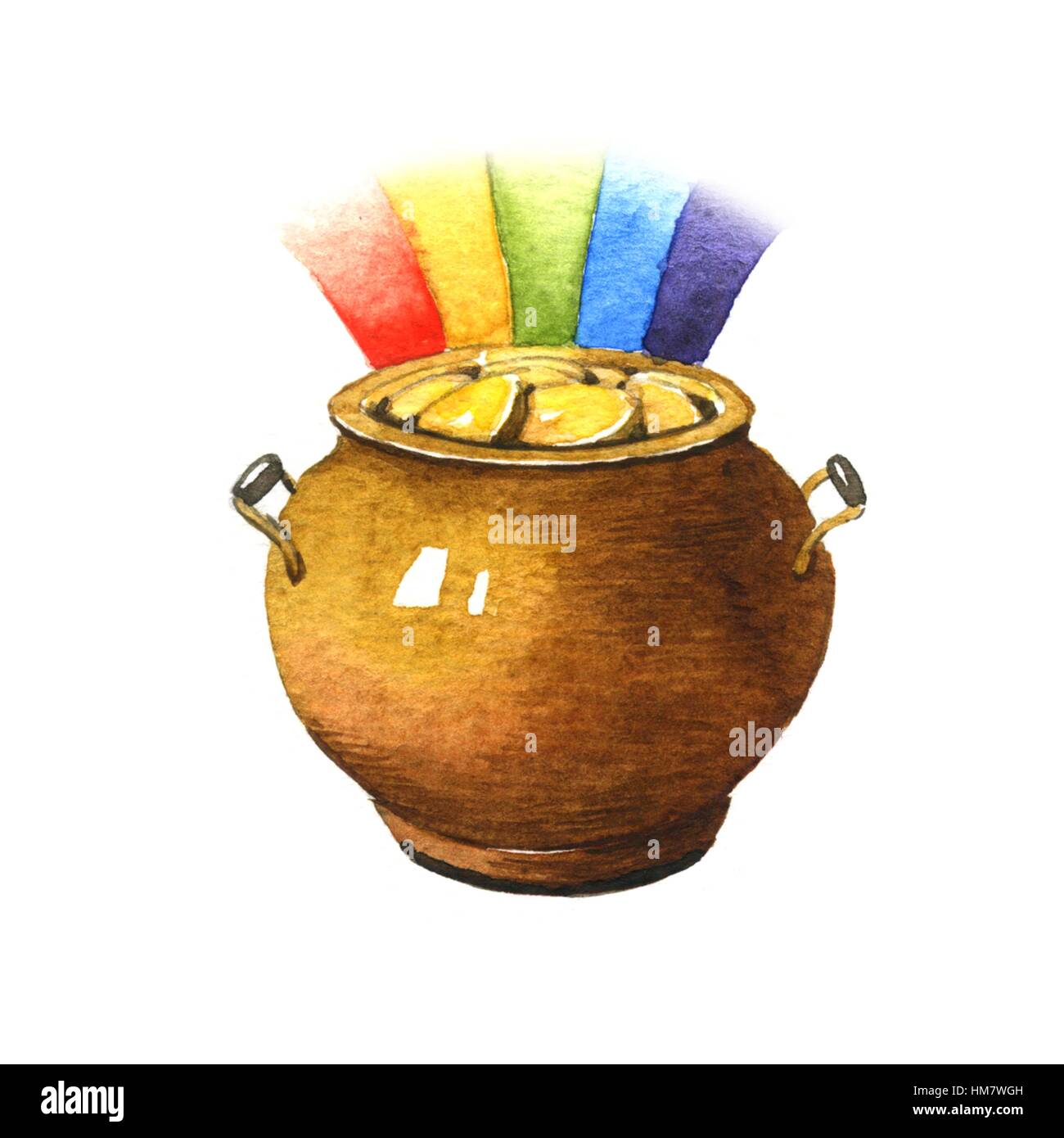 Pot of gold coins. Watercolor illustration on white Stock Photo - Alamy