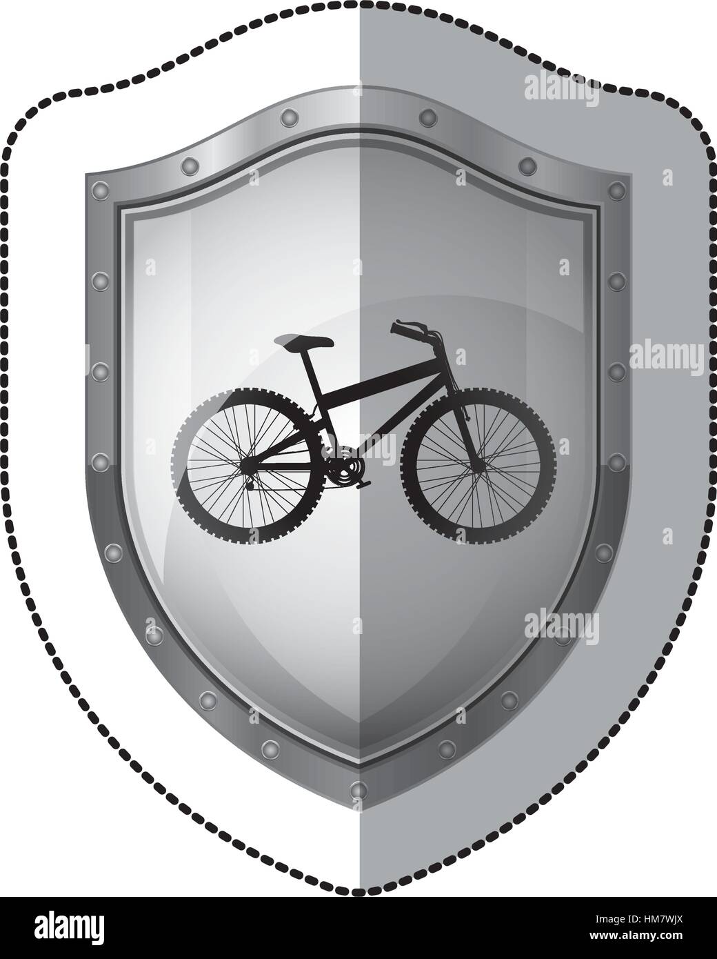sticker metallic shield with silhouette bicycle vector illustration ...