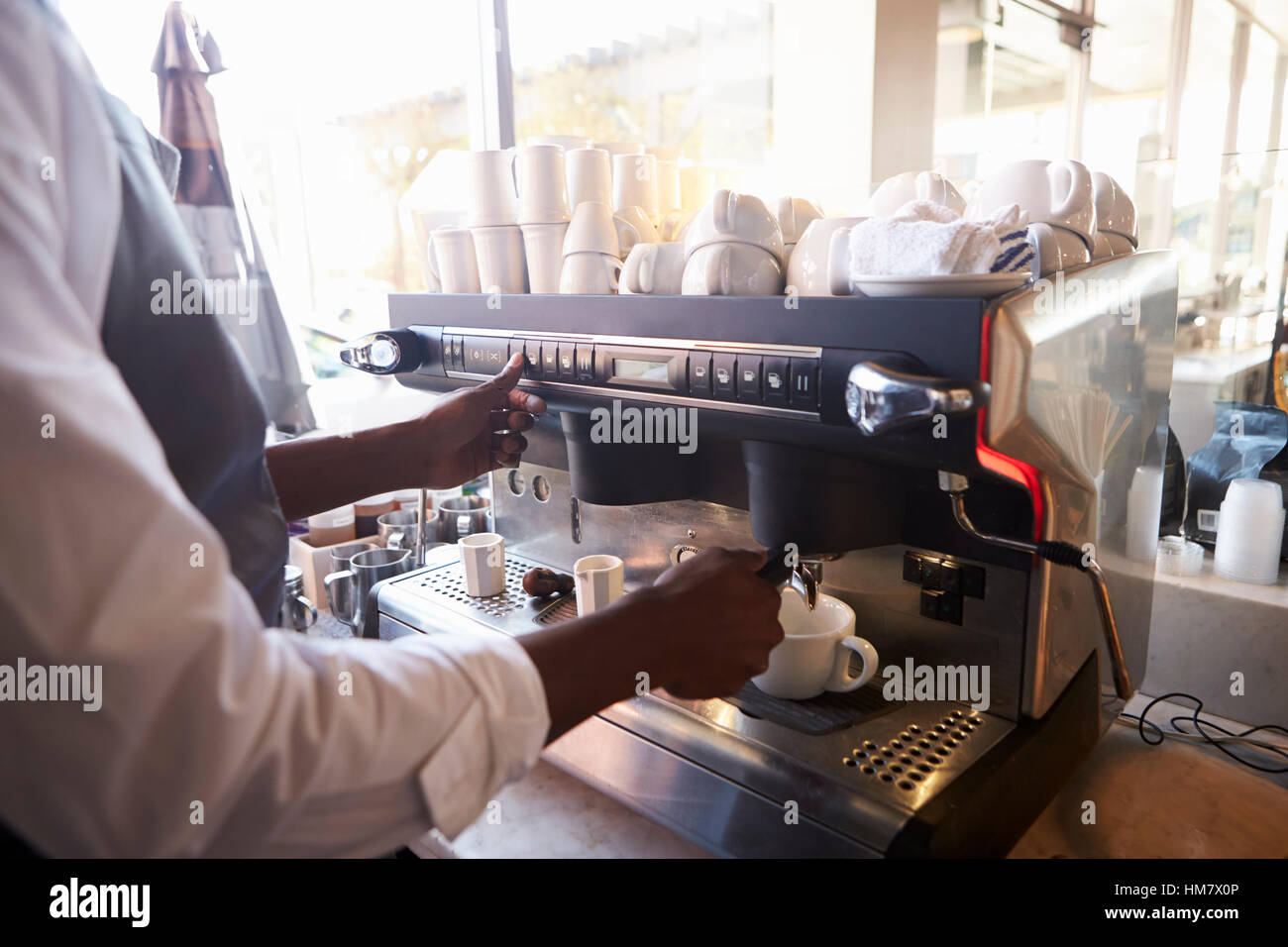 Barista espresso machine making man employee worker working hi-res ...