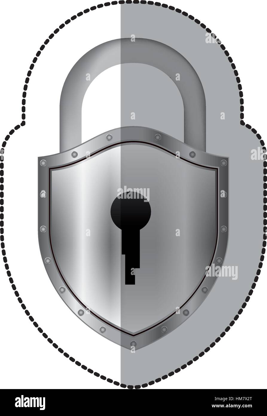 sticker padlock with shield shape body and shackle vector illustration ...