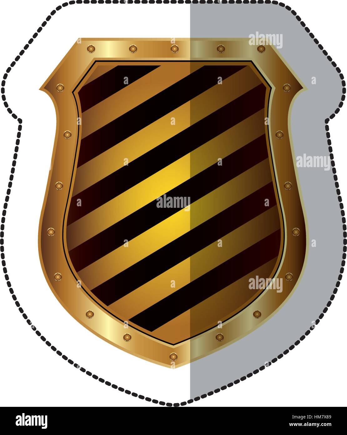 sticker golden shield with colorful diagonal lines shape vector ...
