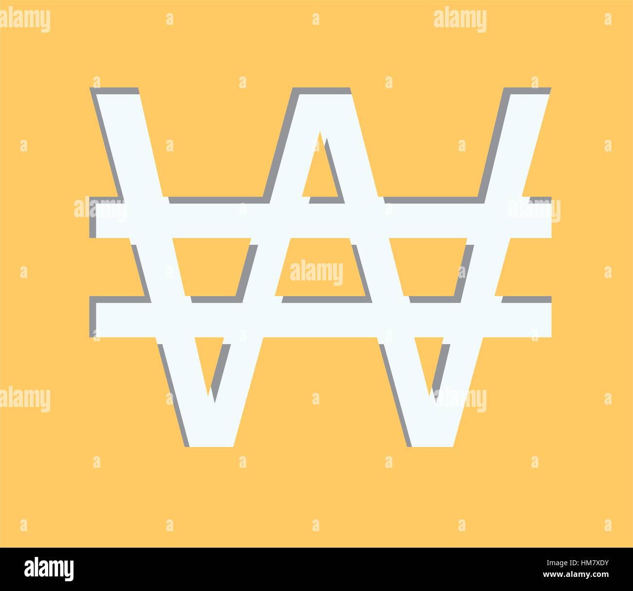 Yellow Square Shape With Currency Symbol Of South Korea In Square Vector Illustration Stock