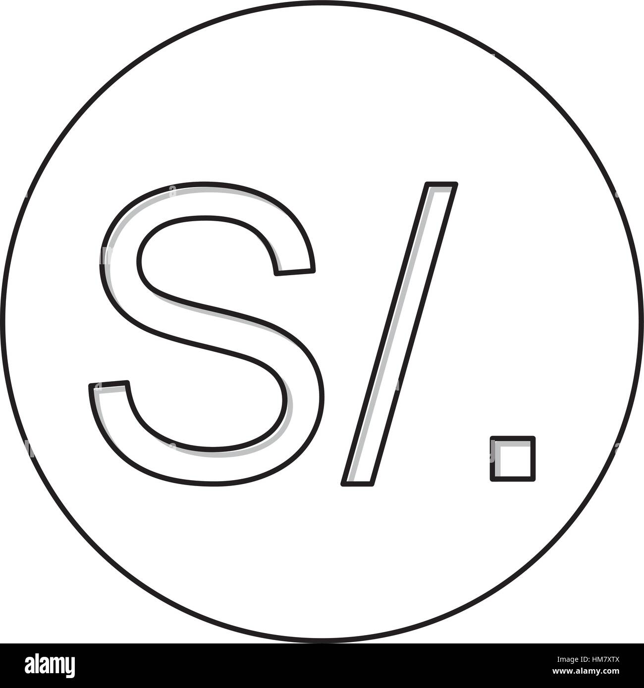 monochrome contour with currency symbol of sol peru in circle vector ...