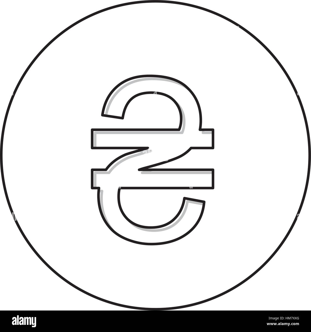 monochrome contour with currency symbol of grivna ukraine in circle ...