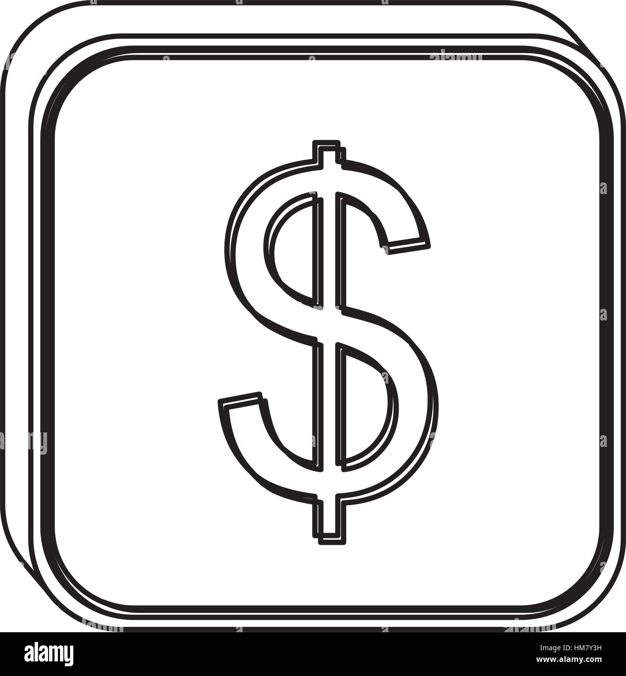 monochrome square contour with currency symbol of dollar vector ...