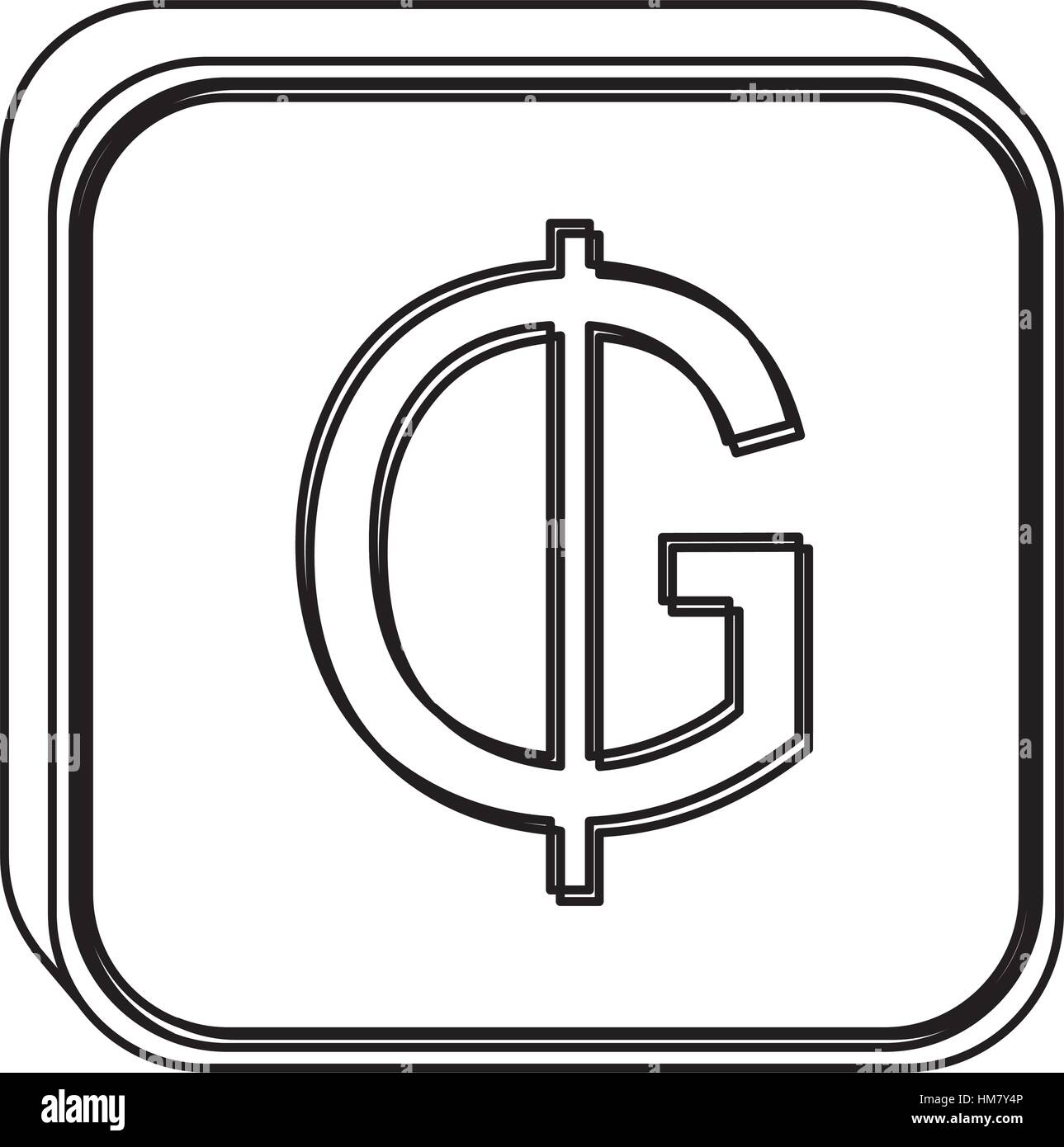 monochrome square contour with currency symbol of guarani paraguay ...