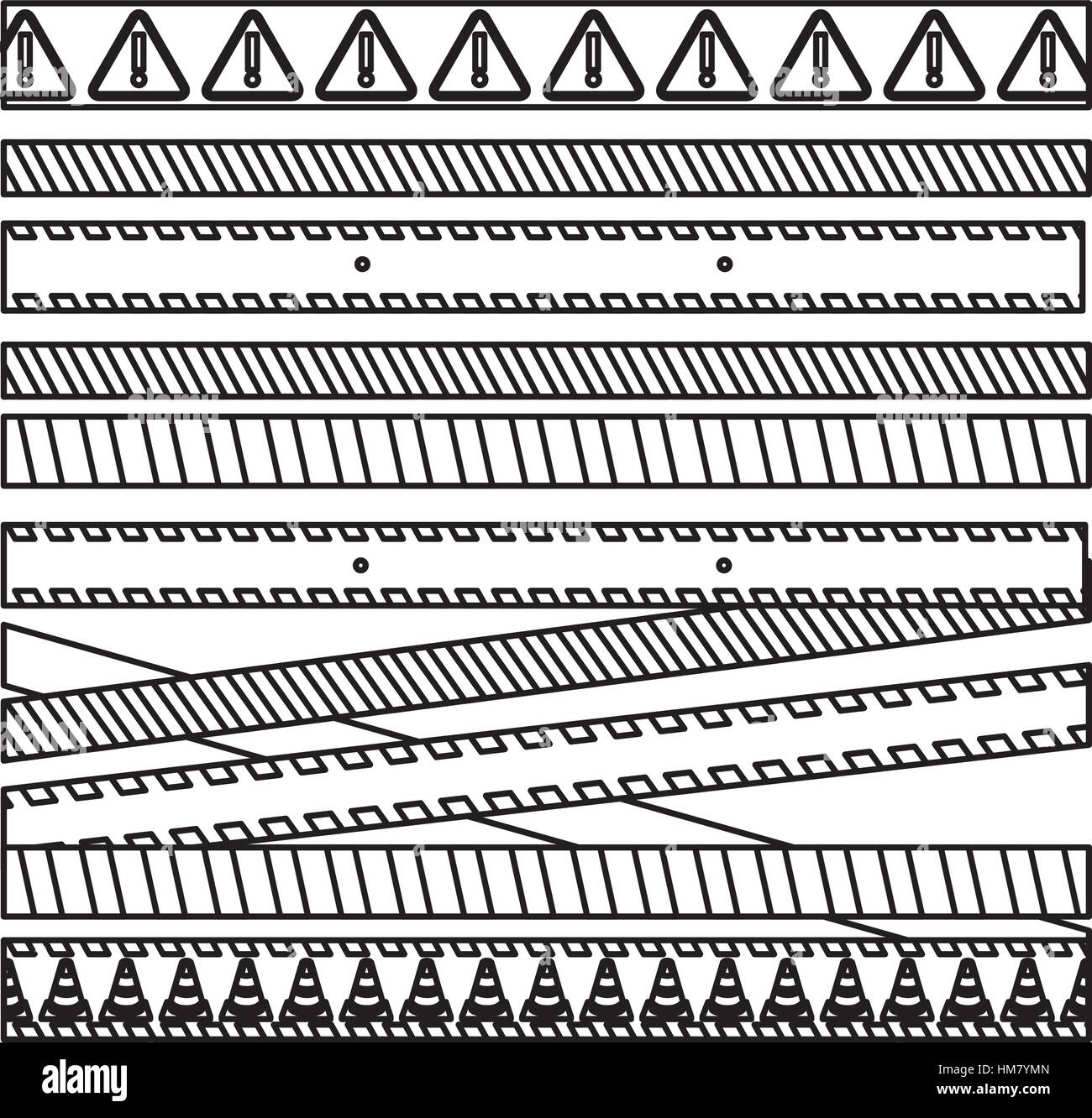 monochrome contour with pattern of road with border with traffic cone ...