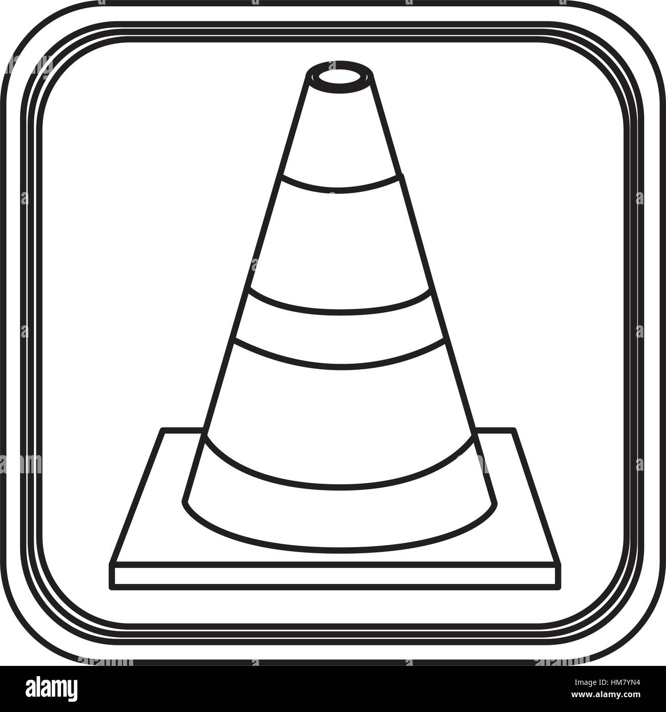 monochrome contour square with striped traffic cone vector illustration ...