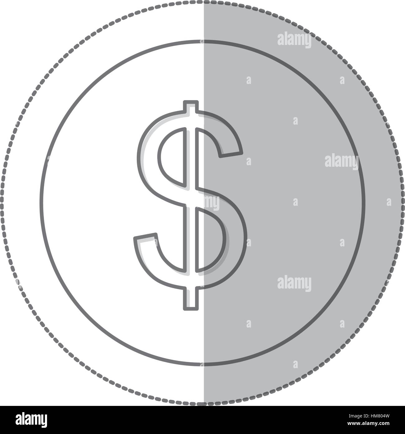 middle shadow monochrome circle with currency symbol of dollar vector ...