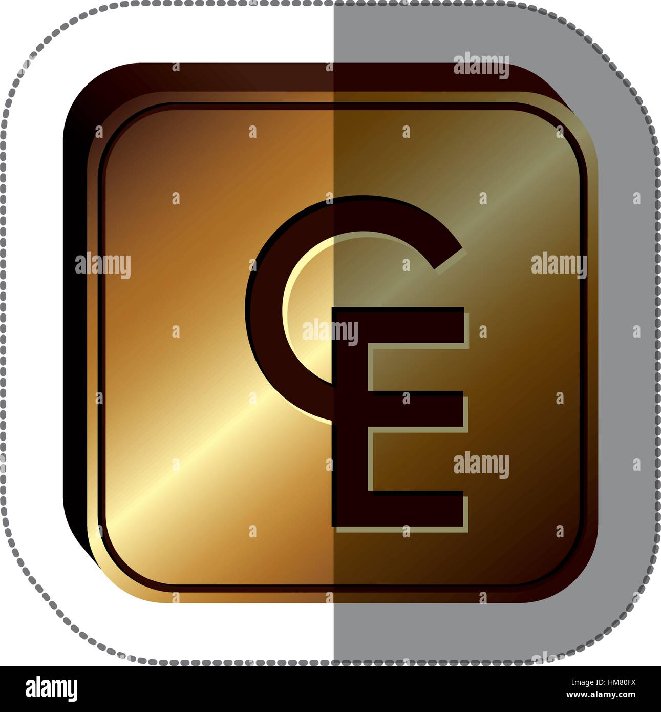 sticker golden square with currency symbol of european currency unit ...