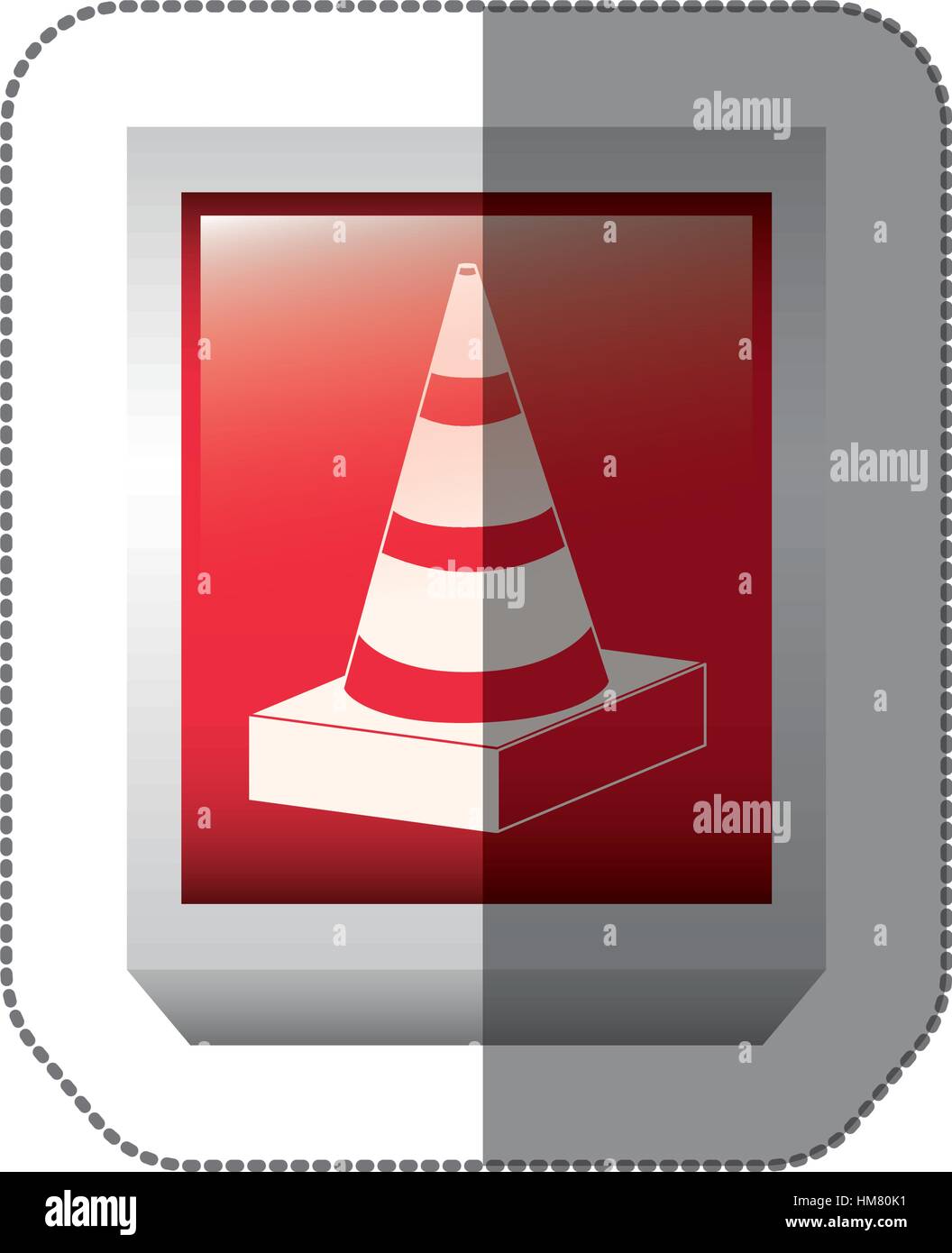 sticker rectangle button with striped traffic cone with shading vector ...