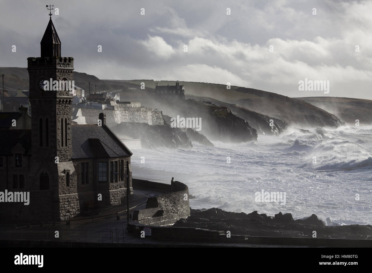 Huge storm waves batter the Cornish Coastline in the UK Stock Photo - Alamy