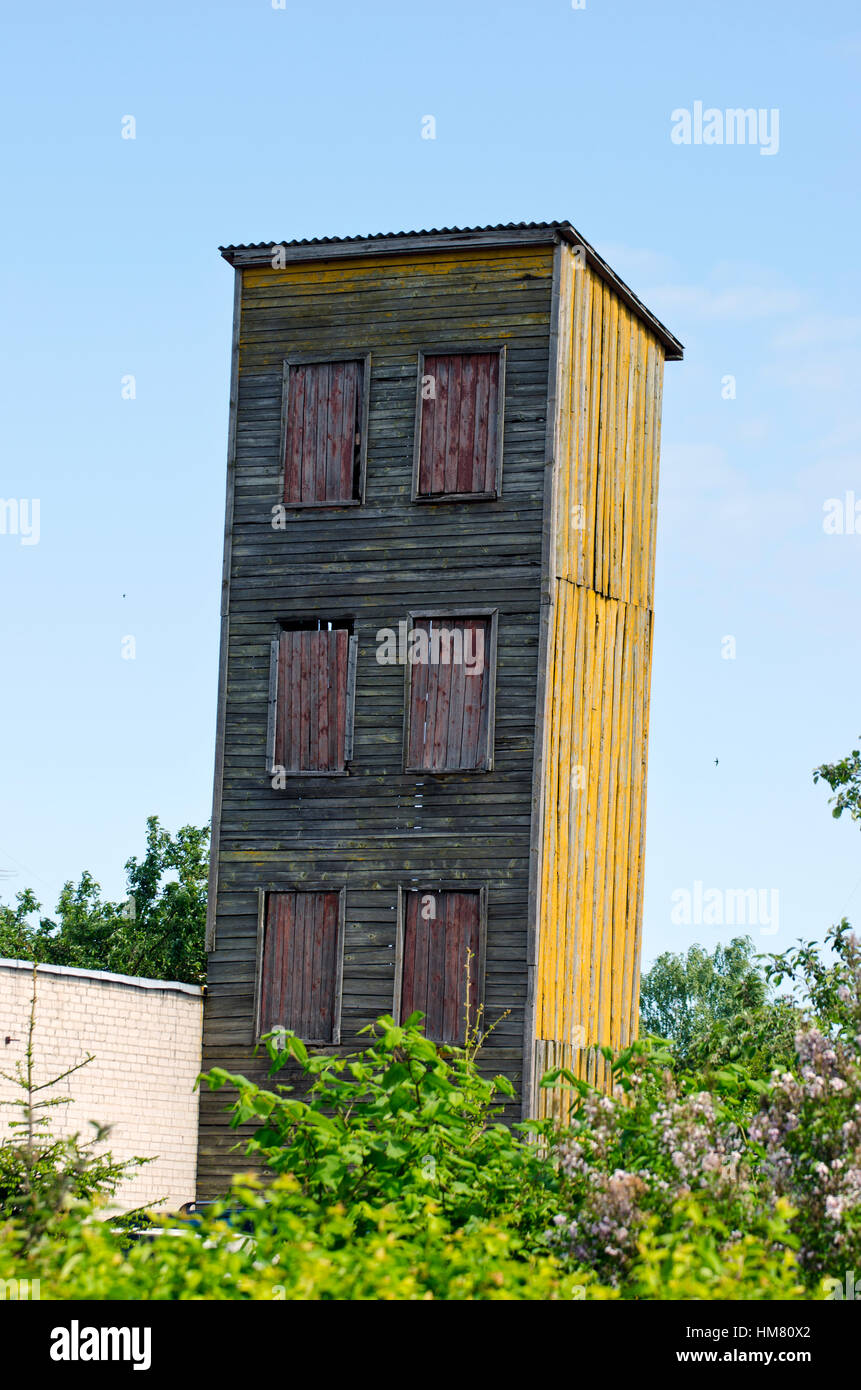 old wooden firehouse training tower with windows Stock Photo - Alamy