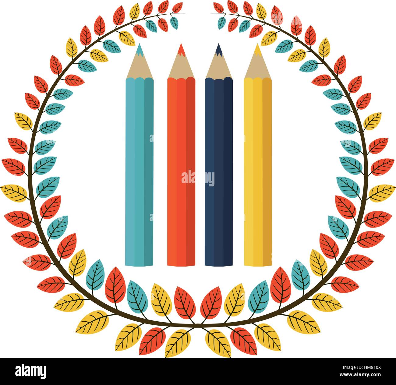 crown of leaves with colored pencils vector illustration Stock Vector ...