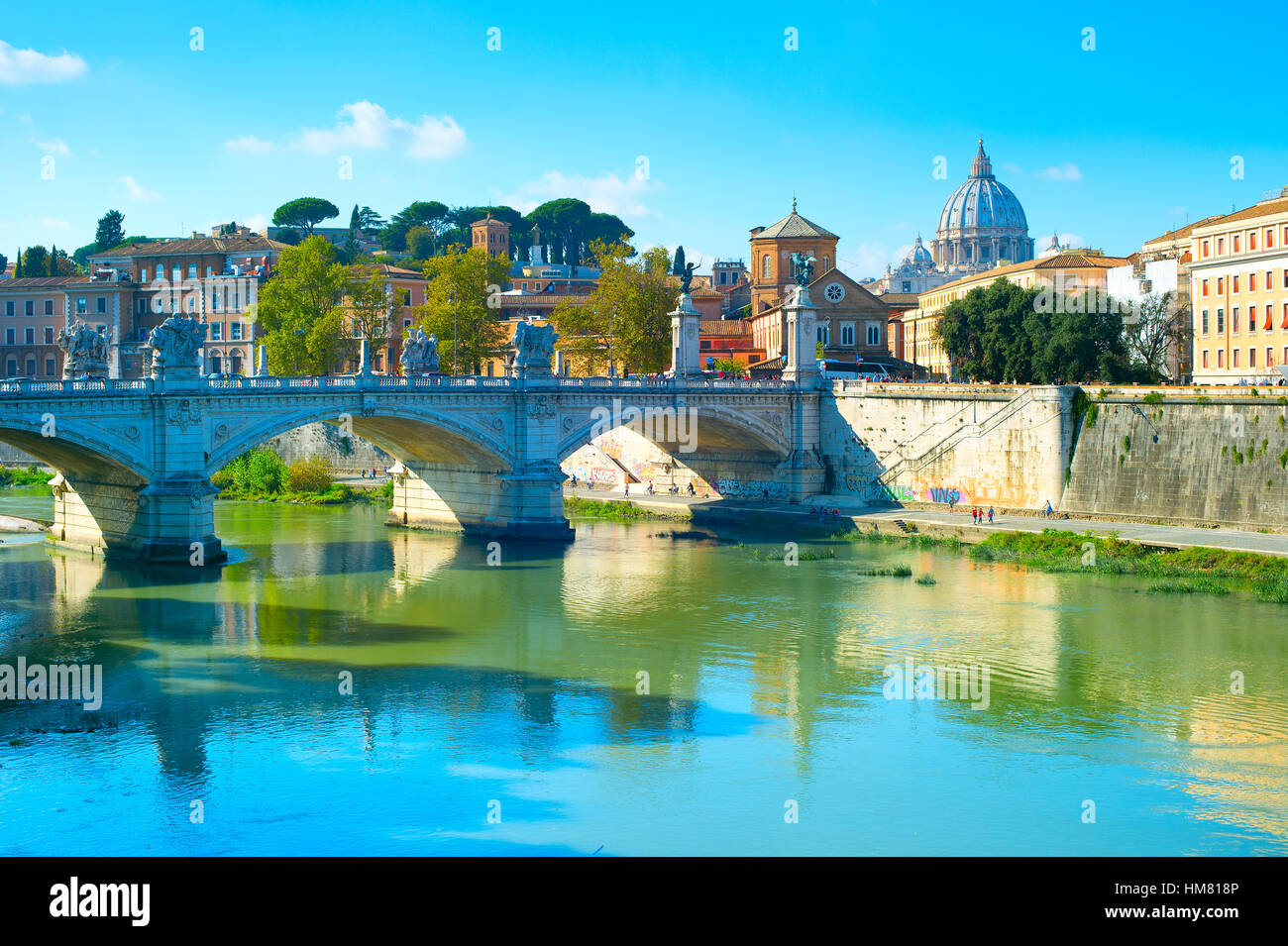 Rome cityscape with bridge and Vatican Basilica view. Italy Stock Photo ...