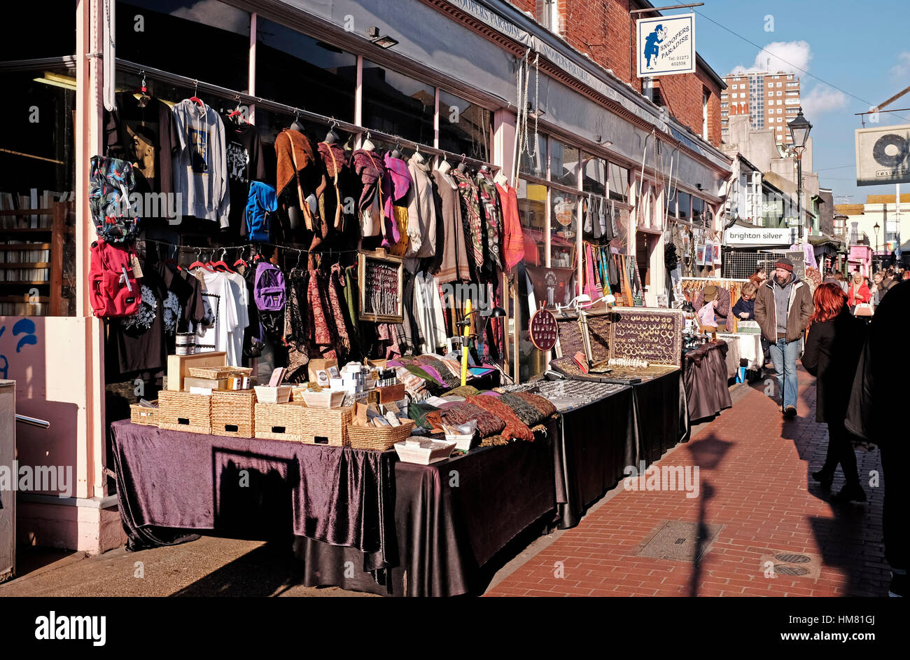 Shoppers browse the market stalls in Kensington Gardens Brighton part ...