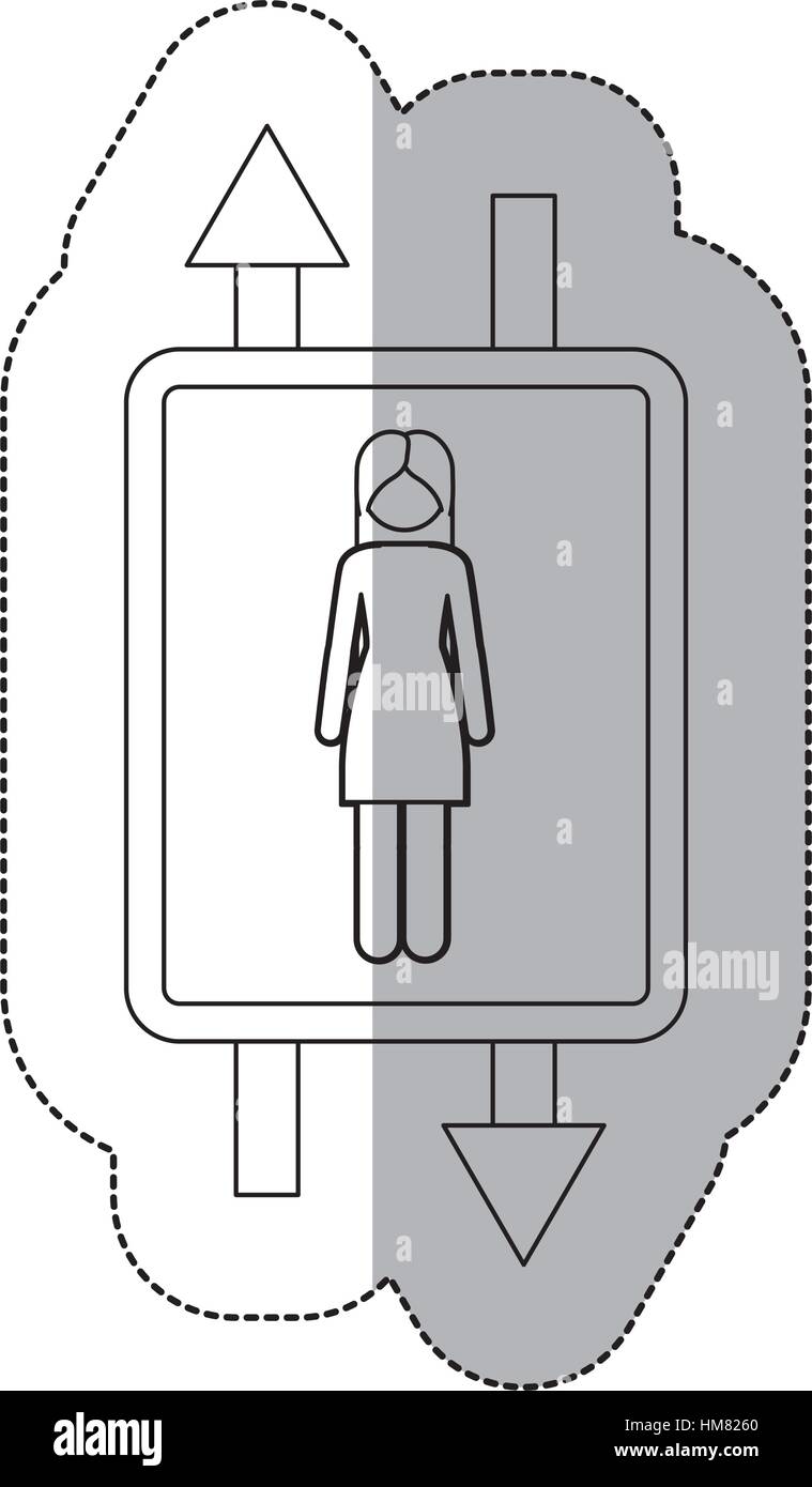 middle shadow monochrome sticker with double sign arrow with woman with ...