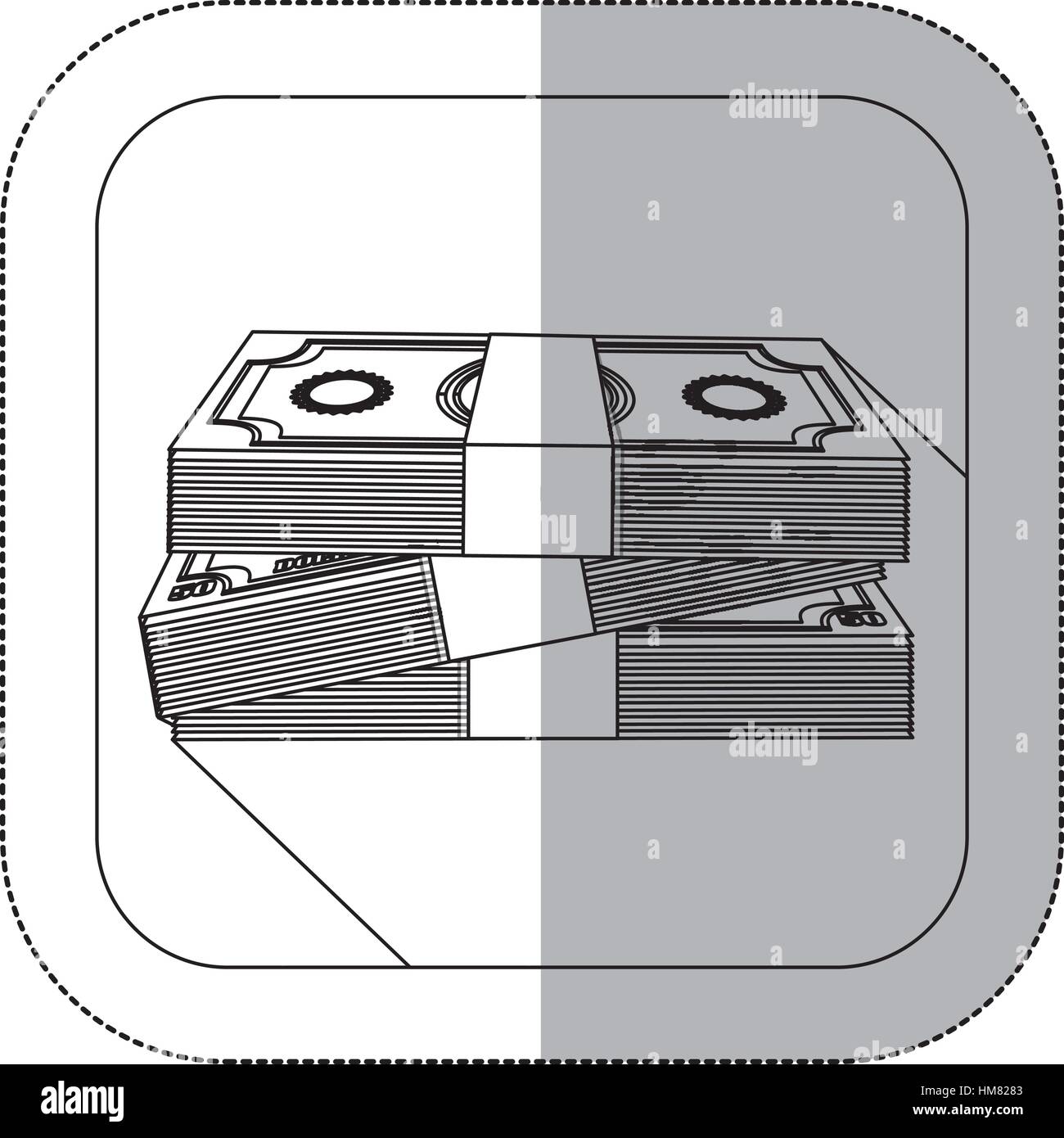 middle shadow monochrome sticker with stacked banknote in frame vector ...